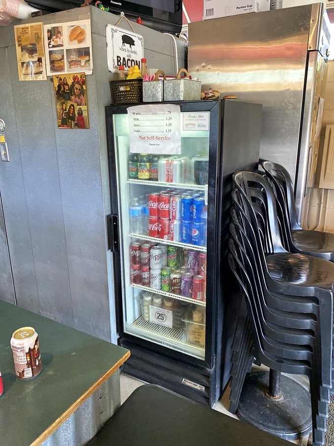 The beverage cooler—because washing down burger perfection requires proper hydration. Choose your companion wisely for this flavor journey.