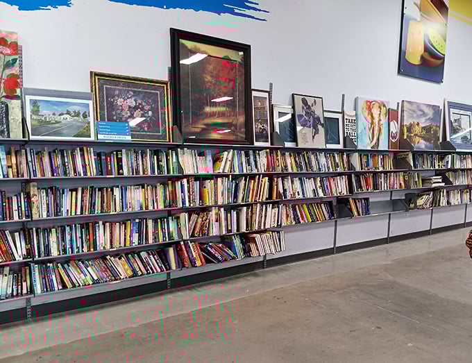 The literary corner—where dog-eared paperbacks and forgotten masterpieces create the world's most democratic library. Bonus: wall art included!
