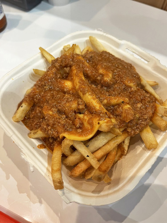 Fries that refuse to go naked! These chili cheese fries are dressed in their Sunday best of savory chili and melty cheese.