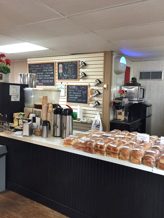 The coffee counter – where caffeine meets carbs in perfect harmony. Fresh bread lined up like soldiers awaiting their marching orders to your shopping bag.