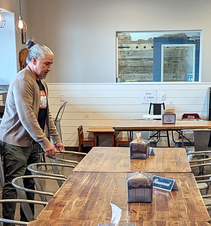 A quiet moment in the dining area where countless pie-induced food comas have begun and nobody has ever regretted it.