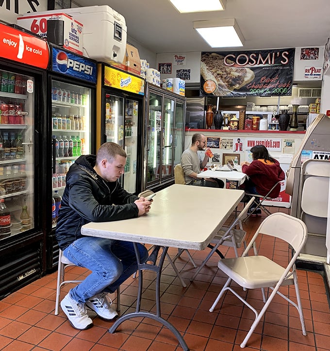 The natural habitat of the Philly sandwich enthusiast. Notice the focused concentration—that's the face of someone having a religious experience.