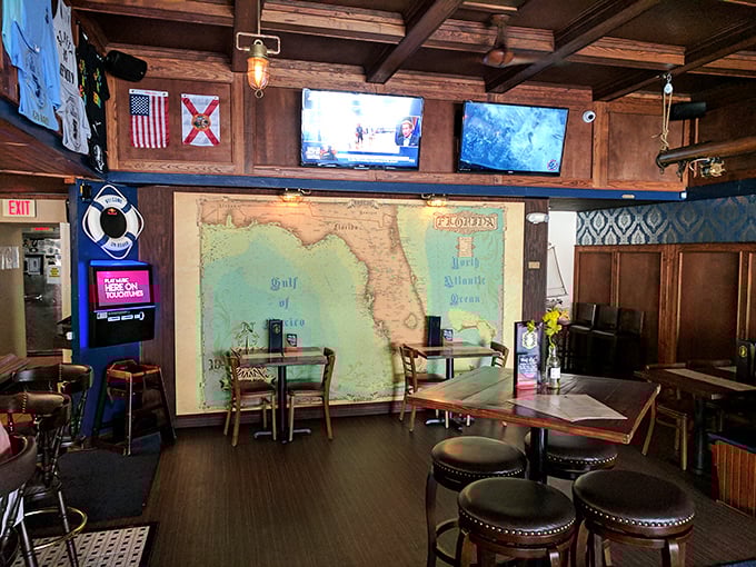 The dining area's vintage Florida map isn't just decor—it's where locals point out their favorite fishing spots to impressed visitors.
