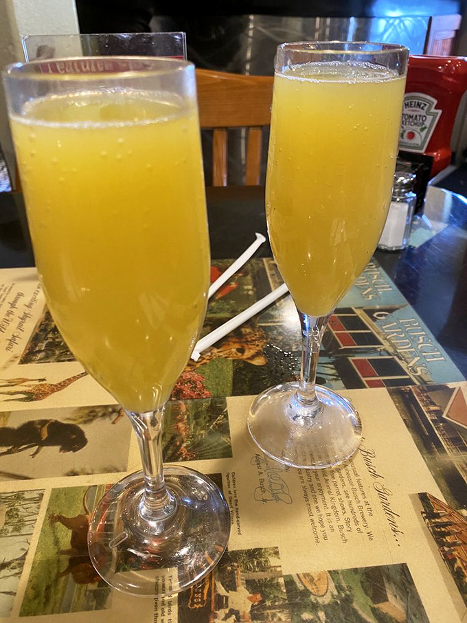 Weekend mimosas at Trip's – because sometimes orange juice needs to live a little and your breakfast deserves a standing ovation.