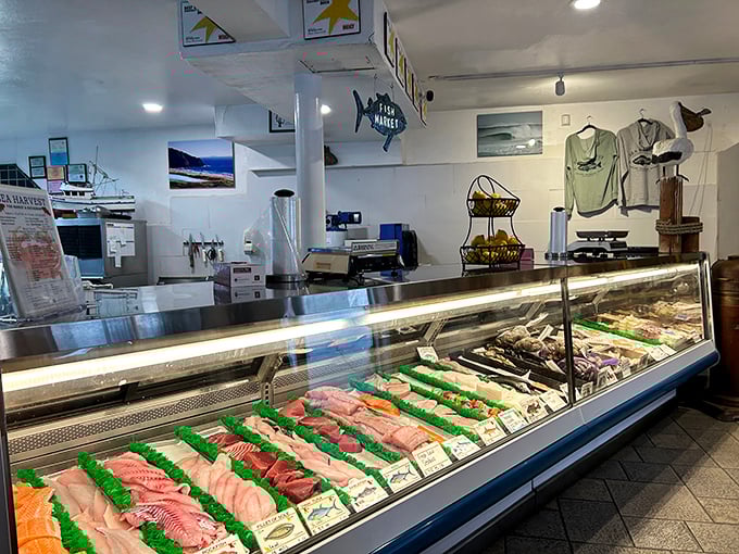 The fish market display case – it's like window shopping, but everything actually tastes as good as it looks.