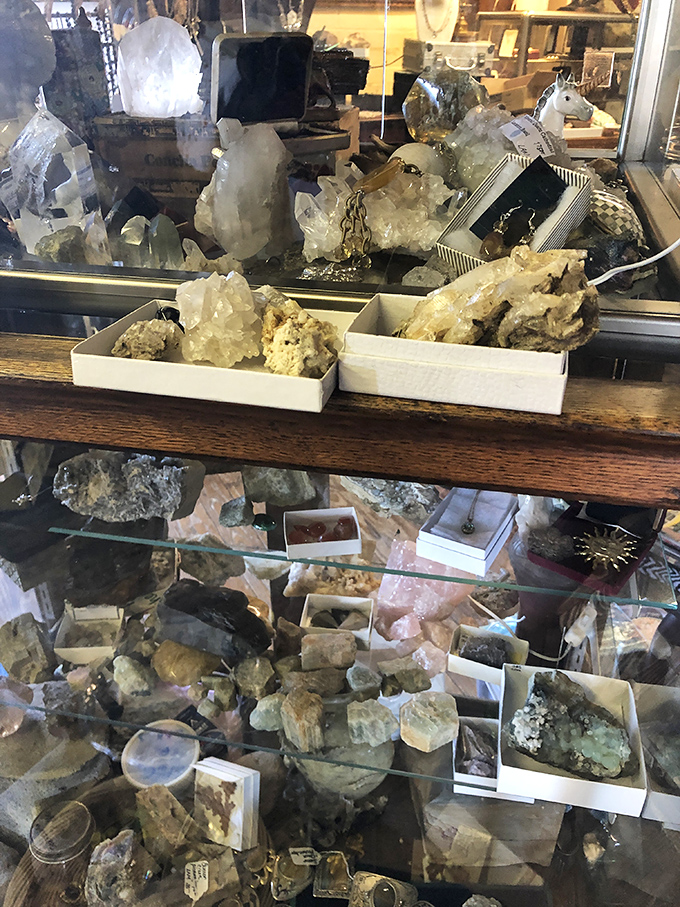 Nature's bling department! These crystals and minerals formed over millennia just so someone could say, "This would look perfect on my coffee table."