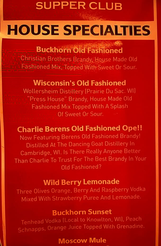 Not just drinks, but liquid Wisconsin heritage. When your cocktail menu reads like a local history book, you know you're in the right place.