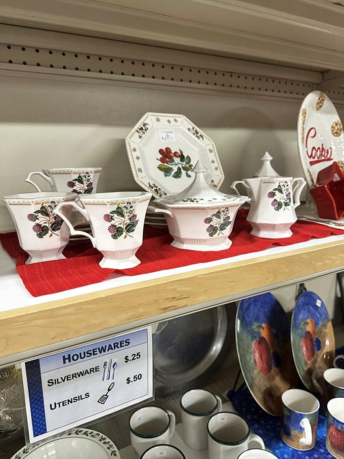 Kitchen essentials and housewares wait patiently for their chance to make someone's cooking dreams reality.