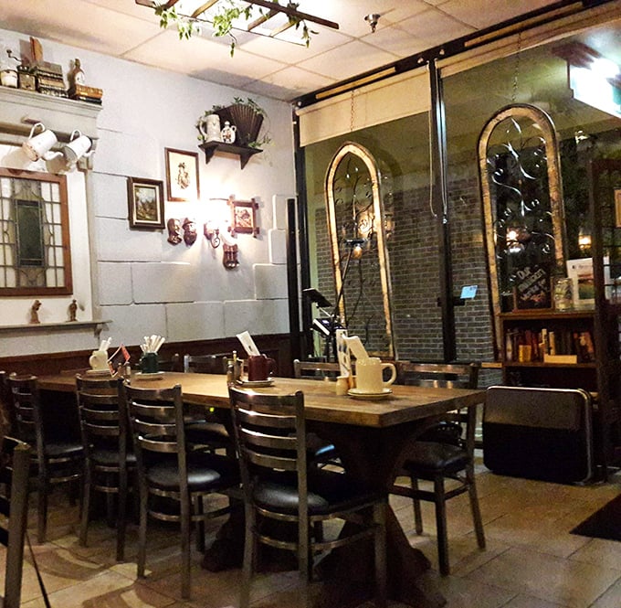 Cozy corner tables where memories are made. The thoughtful lighting and rustic touches create the perfect backdrop for stories that begin with "Remember when we ate at that German place?"