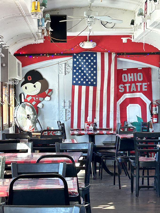 Where scarlet, gray, and stars and stripes unite! The patriotic decor and Ohio State pride create an atmosphere as American as the comfort food served here.
