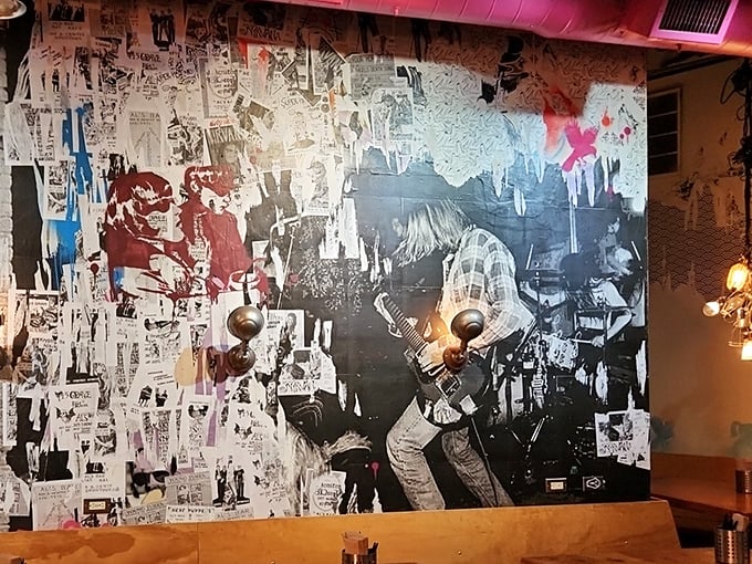 Rock concert posters meet fine dining in this wall art that says, "Yes, we're cool, but we're serious about our döner."