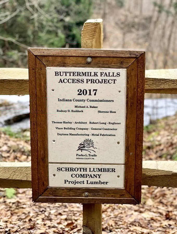 Every great place has a story. This marker shares the history of Buttermilk Falls, connecting visitors to those who came before.