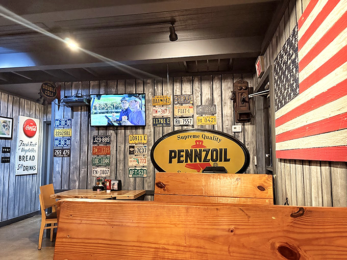 Rustic wooden tables and checkered floors create the kind of atmosphere where strangers become friends over shared plates.