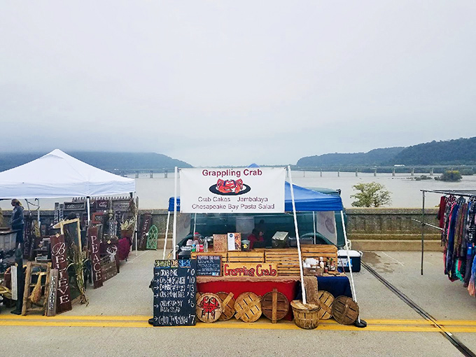 Their market stand brings maritime magic to landlocked Pennsylvania. The banner promises treasures from the sea, and they deliver.