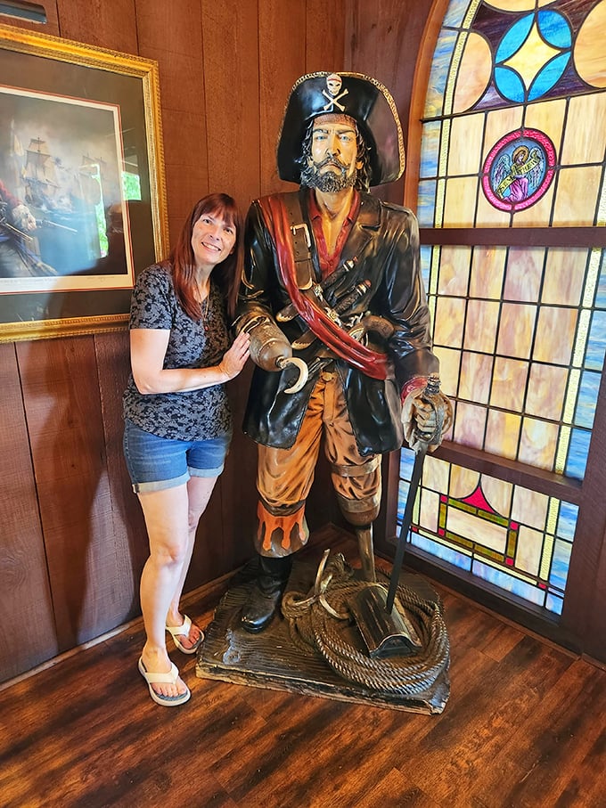 Meet the restaurant's silent host—a life-sized pirate statue guarding treasures of the culinary kind. He's seen some things, that Jack.