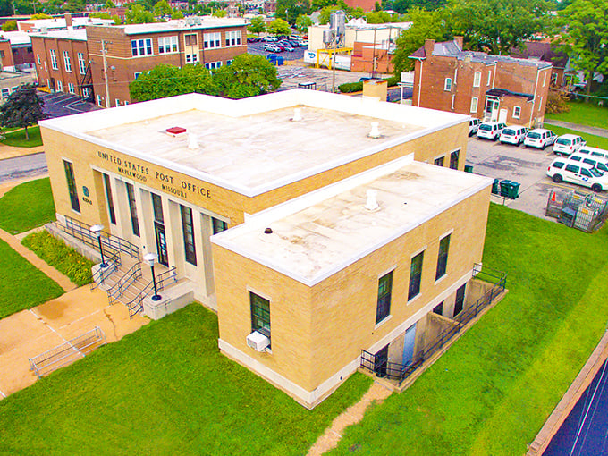 The stately post office building reminds us of an era when public architecture inspired confidence – solid as your Social Security deposit.