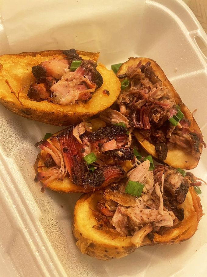 Potato skins loaded like they're preparing for hibernation – because sometimes more really is more.