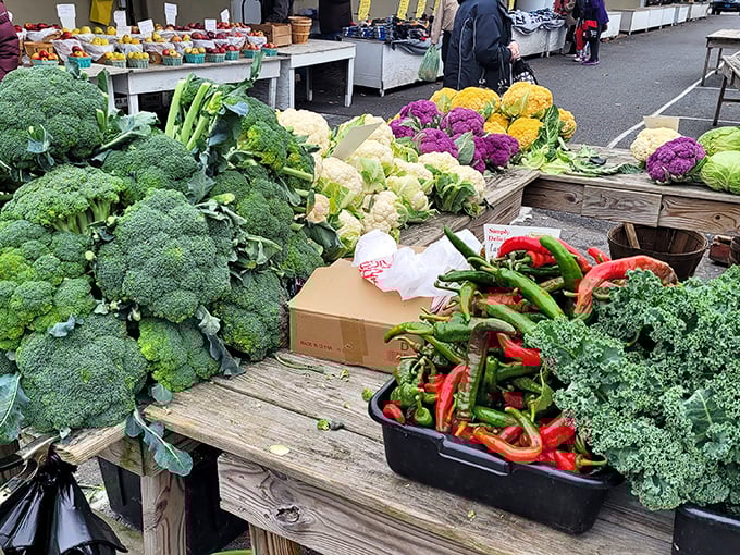 Farm-fresh bounty that puts supermarket produce to shame. Those peppers practically jump into your shopping bag with vibrant urgency.