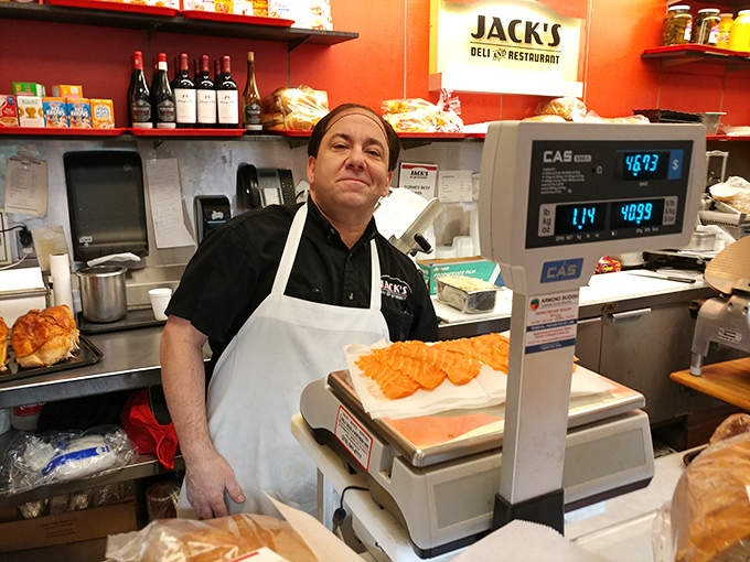 Behind the counter, where sandwich artistry happens with the precision of a Swiss watchmaker and the heart of a Jewish grandmother.