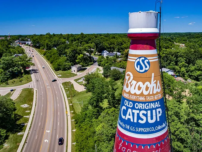 The bottle's commanding presence makes it visible for miles. Like the Statue of Liberty, if Lady Liberty were really into hamburgers.