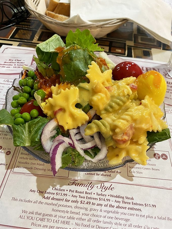 Fresh salad that actually looks appetizing - proof that vegetables can be beautiful when treated right.