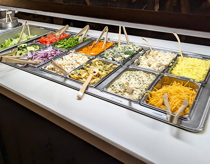A salad bar that understands its role in a steakhouse – offering just enough virtue to justify what's coming next.