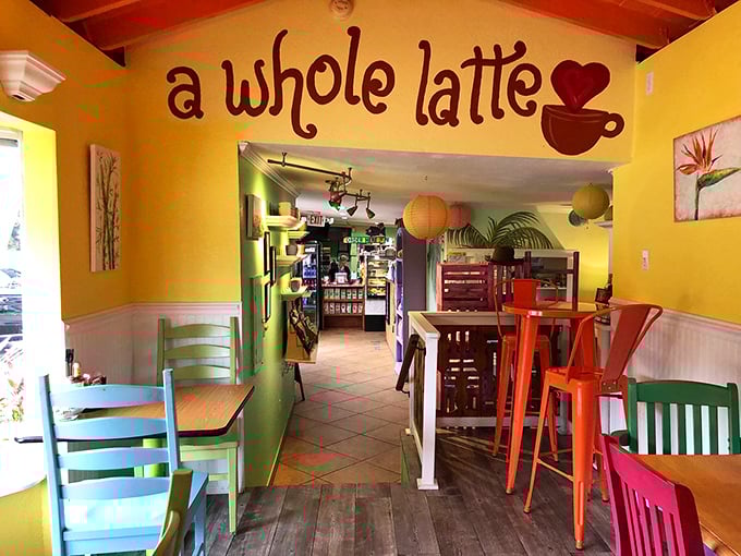 "A Whole Latte Love" isn't just a pun—it's the unofficial mission statement of this sunshine-yellow room that transitions into vibrant green.