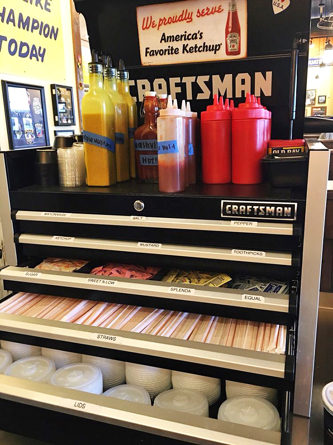 The sauce station, organized with military precision, offers regional flavors that transform your BBQ experience from merely delicious to personally customized.