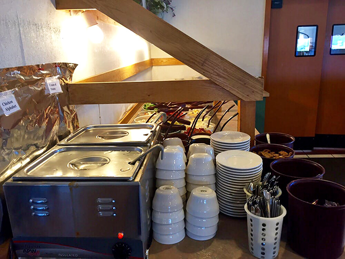 The soup station stands ready for service—like a warm, liquid hug waiting to happen on a chilly Pennsylvania afternoon.