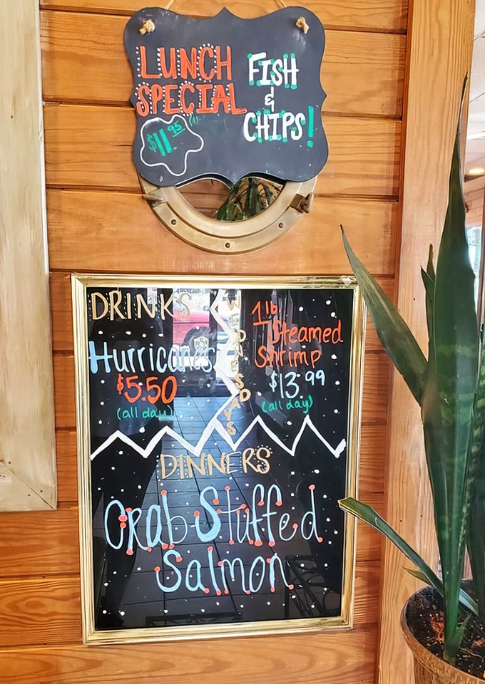 The specials board: where "Fish & Chips" is just the beginning of a beautiful friendship between your taste buds and local seafood.
