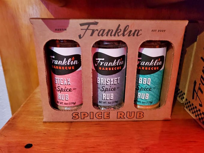 Franklin's spice rubs – bottled magic for home cooks with barbecue dreams. Like taking a tiny piece of Austin's soul home with you.