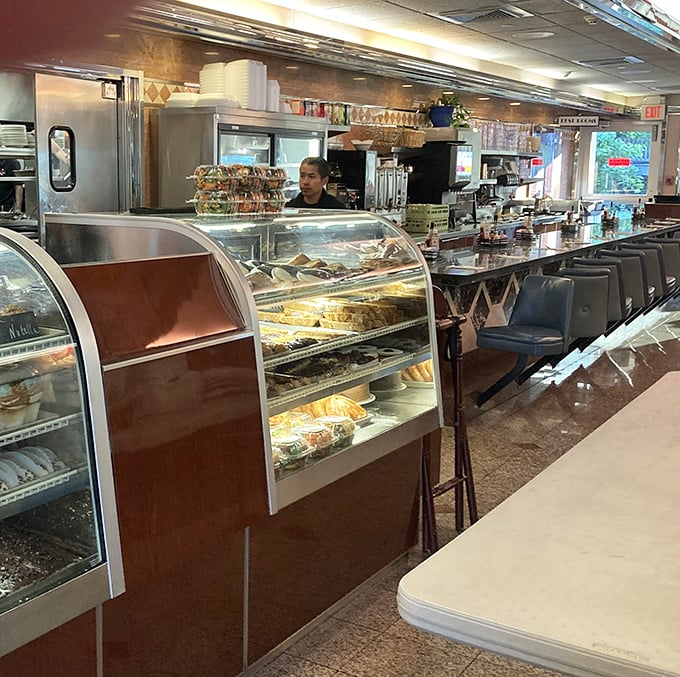 Behind the dessert case, where dreams are displayed under glass and willpower goes to die. Choose wisely—or don't choose at all.