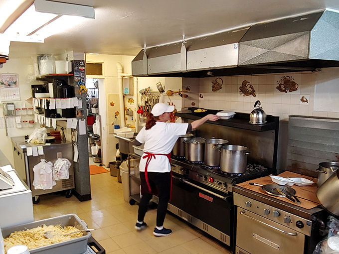 Where the magic happens—skilled hands transforming humble ingredients into extraordinary comfort food. This kitchen is a laboratory of deliciousness.