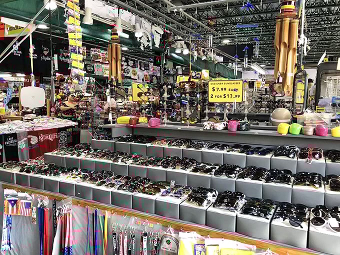 Sunglasses galore! Rows upon rows of shades await new owners, proving that in Florida, eye protection is both a necessity and a fashion statement.