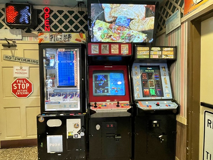Entertainment while you wait. These vintage arcade games remind us that good things—like perfectly baked pizza—are worth waiting for.
