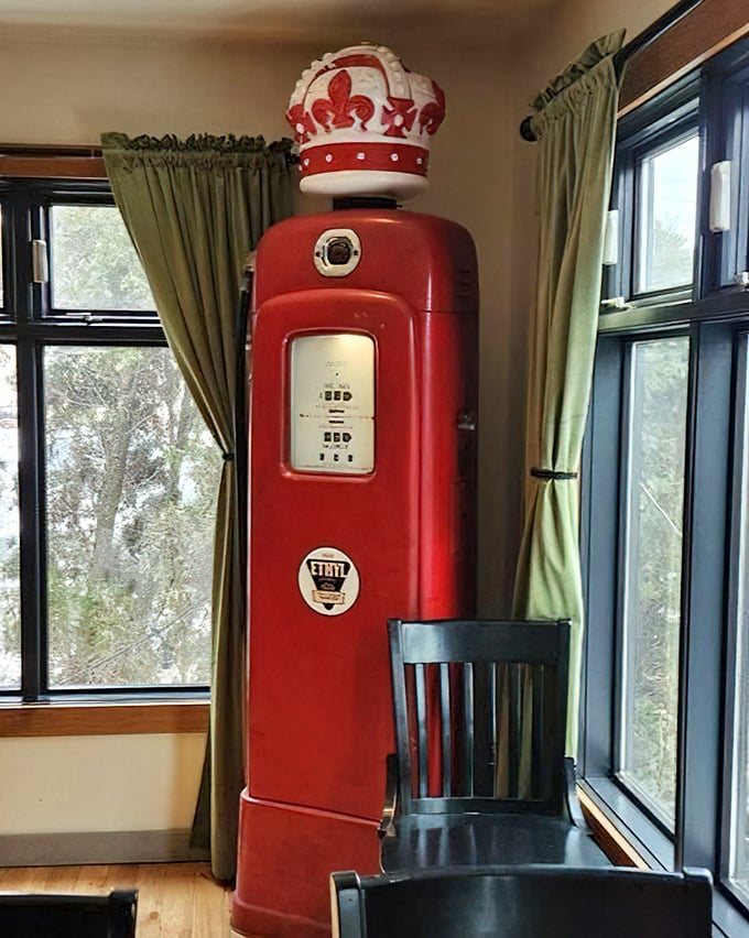 Not just vintage decor—a conversation piece that's witnessed more first dates and anniversary dinners than a marriage counselor. Royal Crown charm in living color.