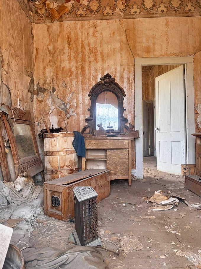 A Victorian vanity holds secrets in its mirror, reflecting beauty routines from an era of corsets.
