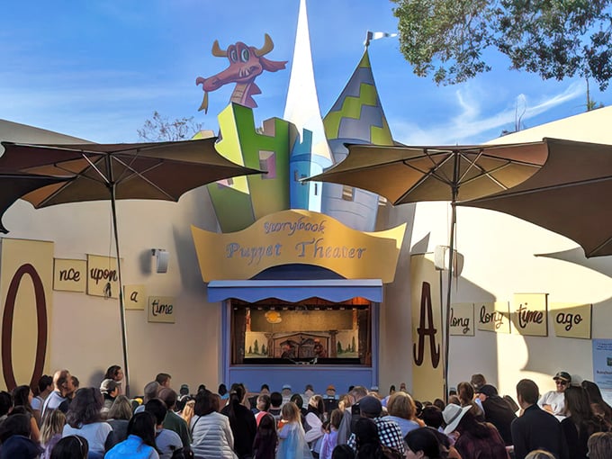 The Storybook Puppet Theater draws crowds the old-fashioned way—no CGI, no 3D glasses, just pure storytelling magic.