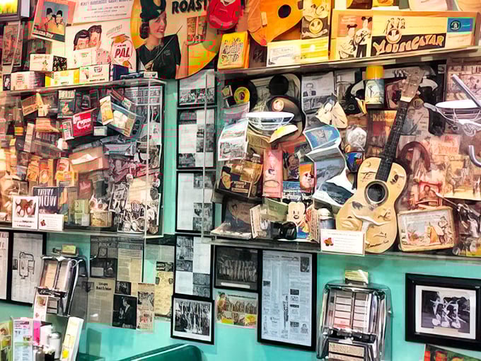 Every inch of wall space tells America's story through vintage ads, signs, and nostalgic treasures.