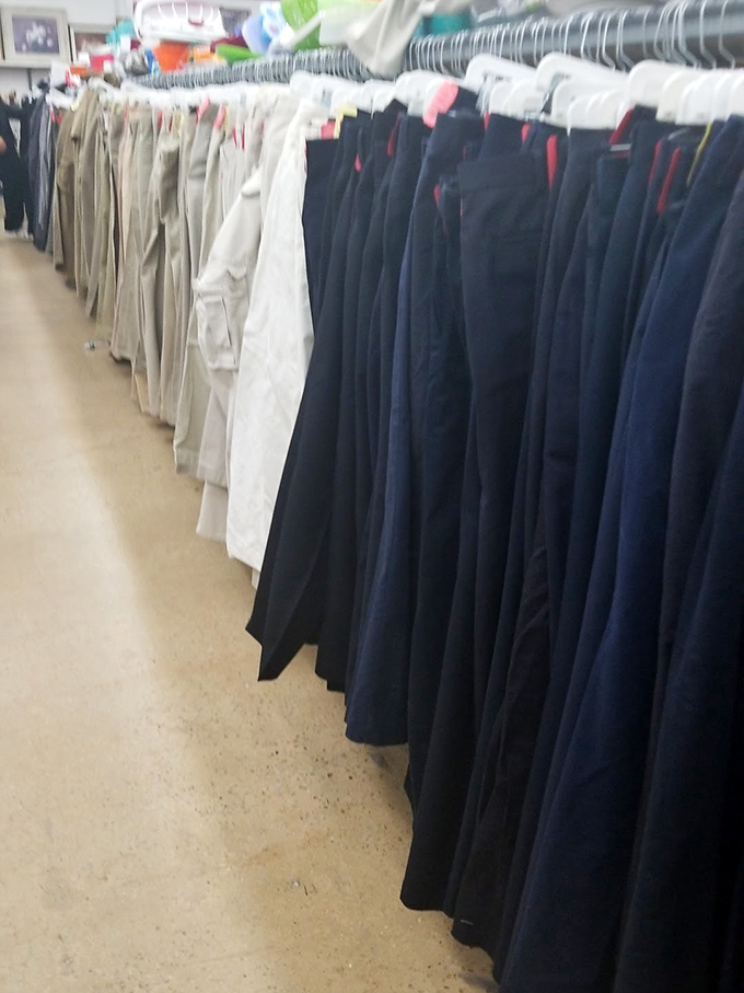 A sea of slacks stretching to the horizon – proof that black pants are eternal, while white ones are aspirational.