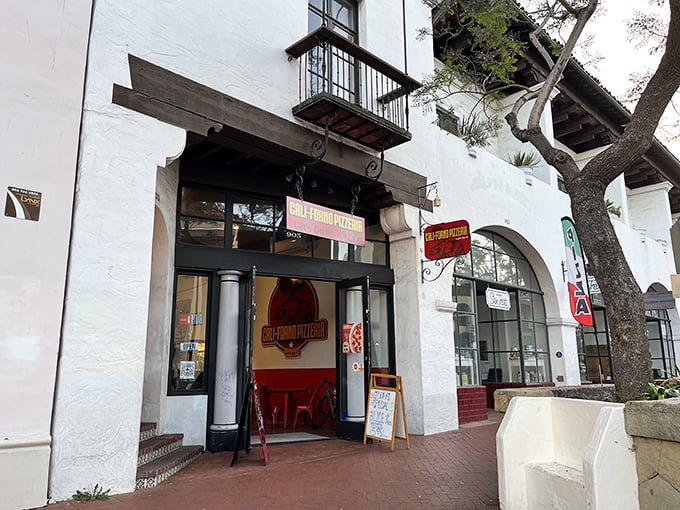 Red-tiled steps lead to pizza paradise at this Santa Barbara gem, where California flavors meet Italian tradition in perfect harmony.