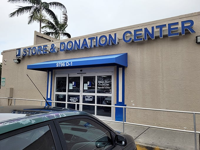 The classic Goodwill storefront promises organized aisles and color-coded bargains—thrifting made easy since forever.