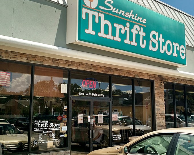 A full parking lot signals a popular destination where locals know great deals await. 