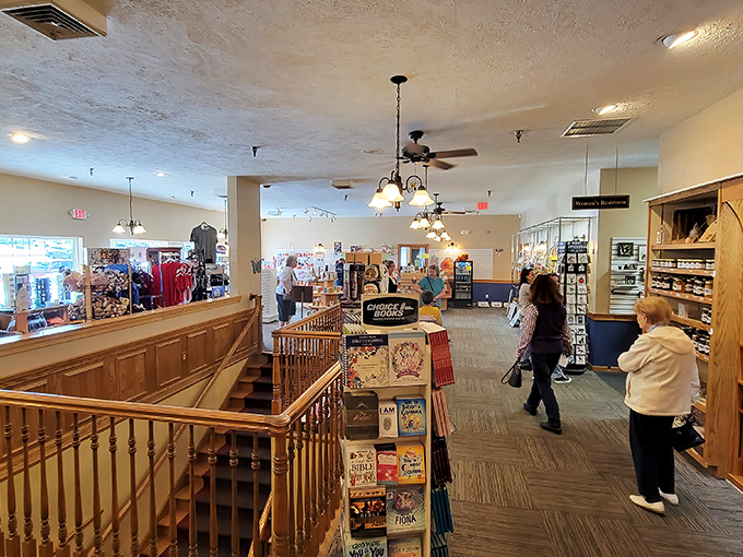 Upstairs reveals more shopping opportunities – because full bellies apparently inspire retail therapy in these parts.