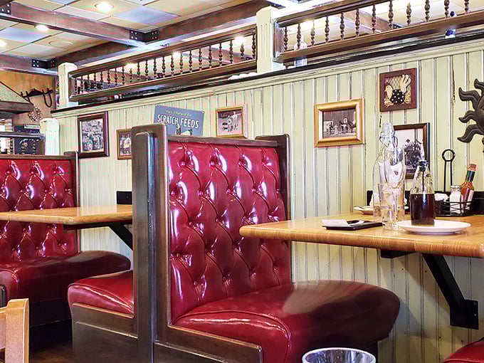 Another angle reveals booths that have probably witnessed more first dates than a matchmaker.