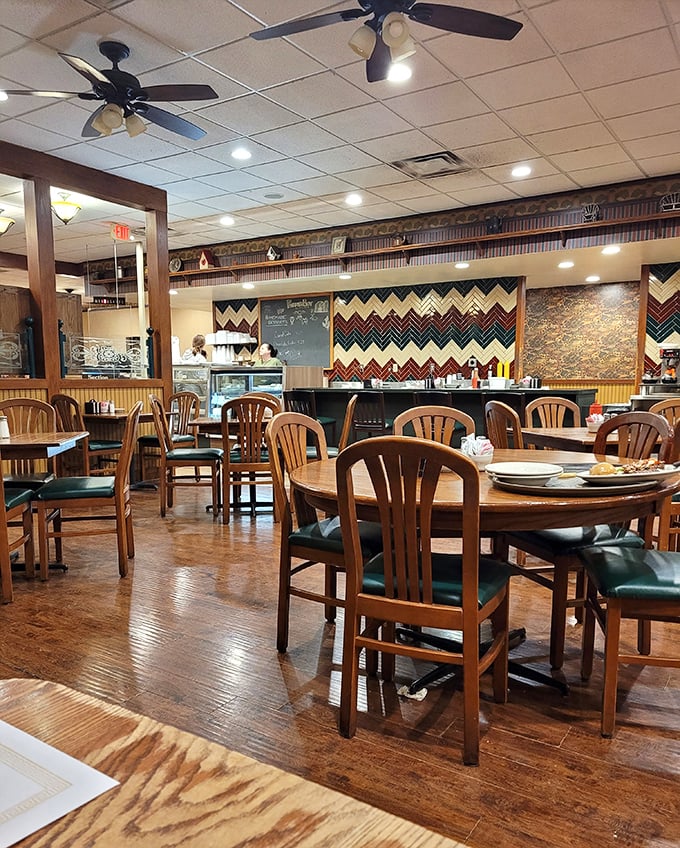 An interior designed before Instagram existed, when restaurants were judged by food quality rather than selfie backdrops.