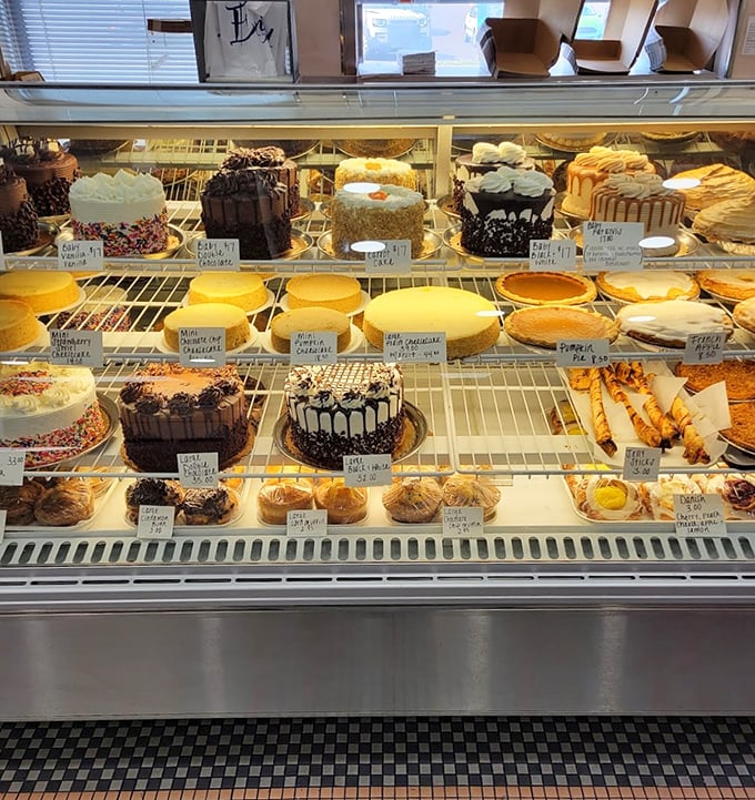 The dessert case at The Dining Car isn't showing off; it's just being honest about how good life can be.