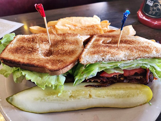 The BLT—where simplicity becomes art. Crisp lettuce, ripe tomato, and bacon that had one job and absolutely nailed it.