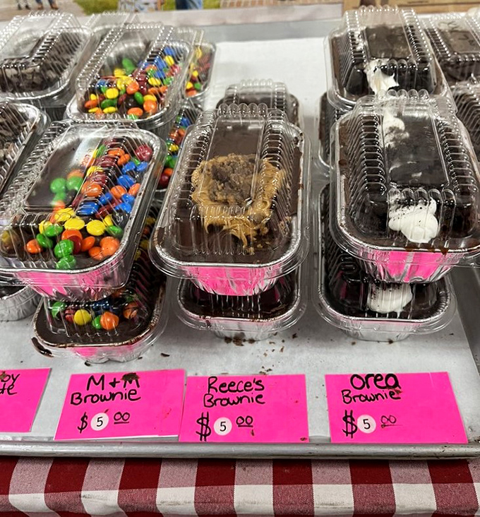 Brownies bedazzled with candy – because sometimes the only thing that can improve chocolate is more sugar in technicolor packaging.