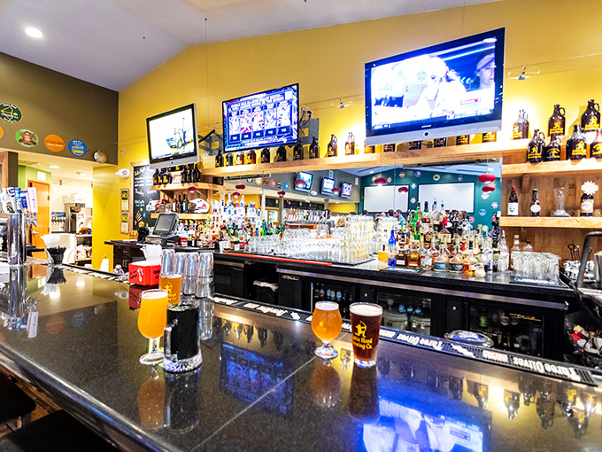 This bar setup means business – multiple taps, endless possibilities, and the promise of perfect pairings ahead.